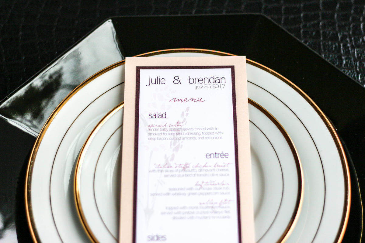GRACEFUL BOTANIC - 4" x 9" DINNER MENU 2 ACCENT LAYERS OF CARDSTOCK – Julie Hanan Design