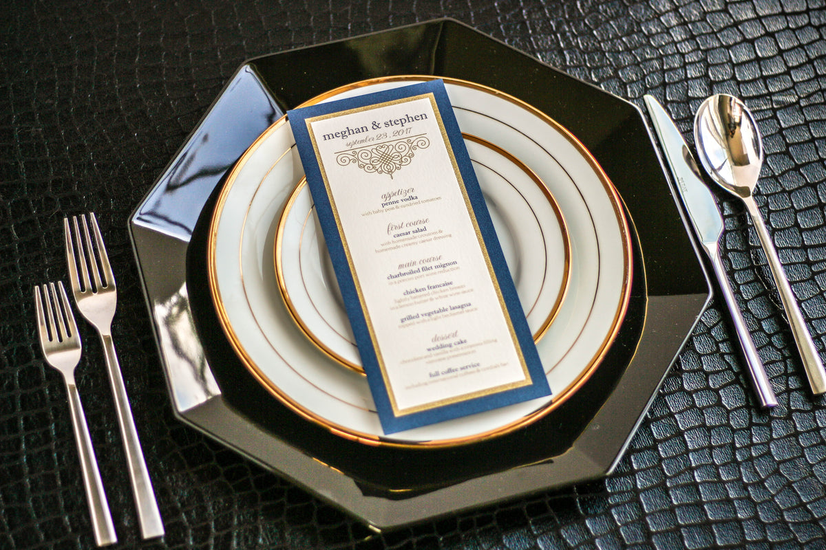 EUROPEAN SCROLL - 4" x 9" DINNER MENU 2 ACCENT LAYERS OF CARDSTOCK ...
